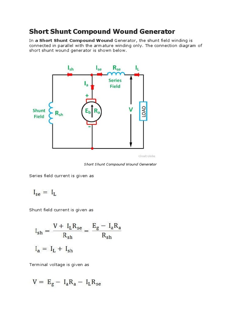 Short Shunt Compound Wound Generator | PDF | Electric Generator | Inductor