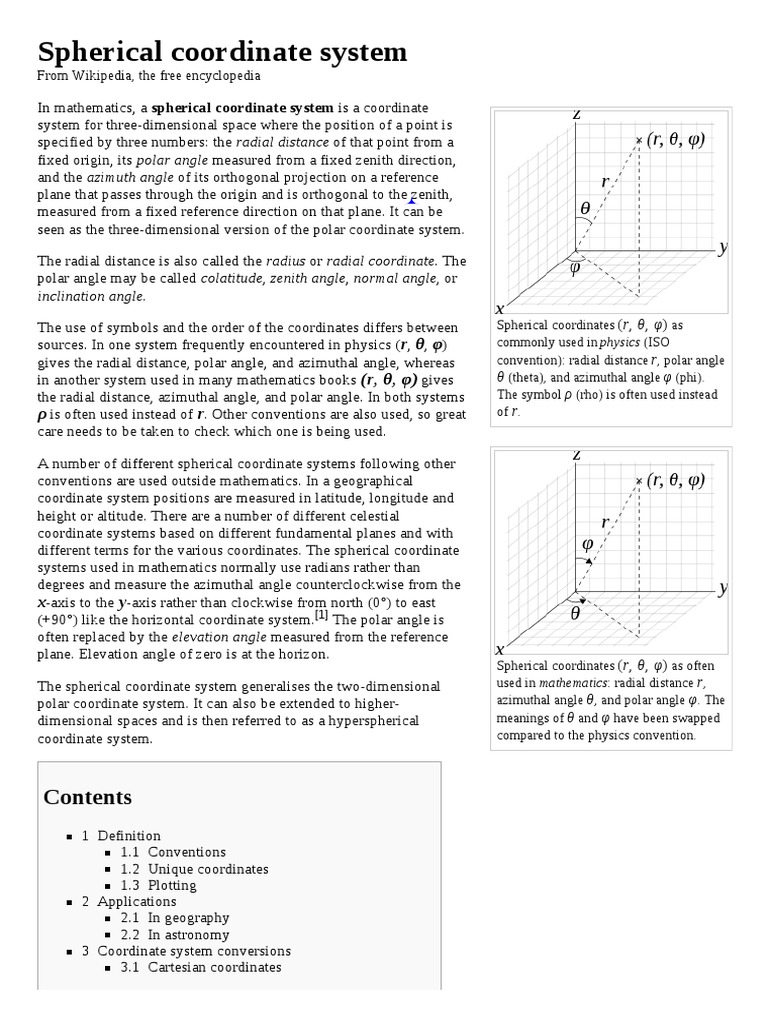 Spherical Coordinate System | PDF | Geometry | Mathematical Analysis