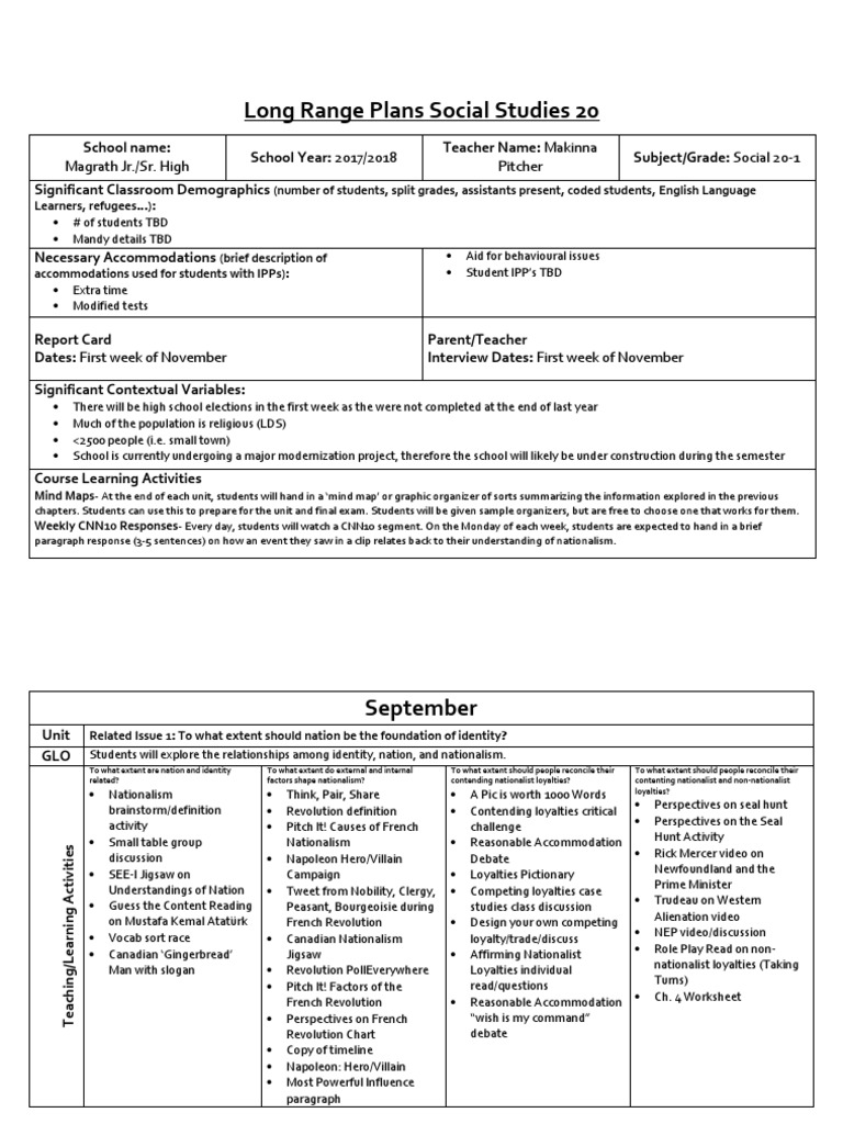 Social Studies 20 Long Range Plan | PDF | Peacekeeping | Canada