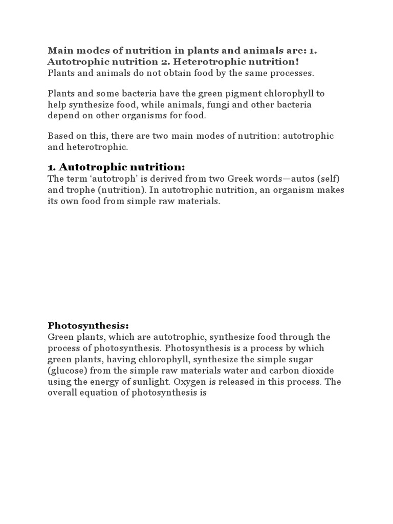 Modes of Nutrition in Plants and Animals | PDF | Photosynthesis ...