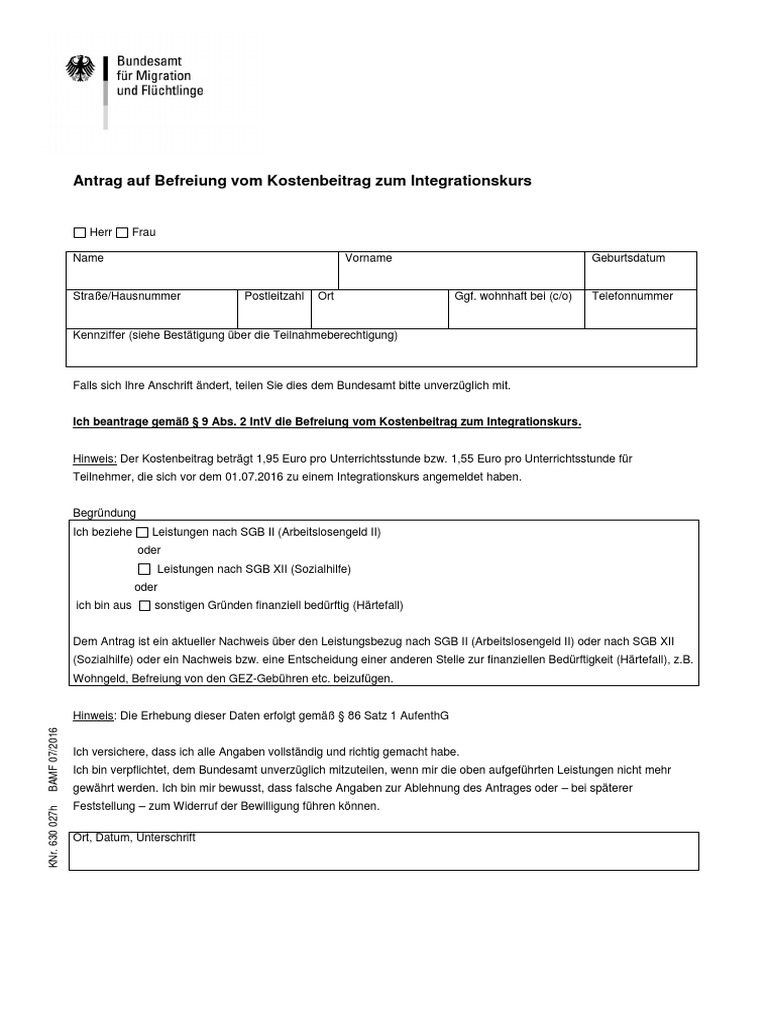 630 027 Antrag Kostenbefreiung | PDF