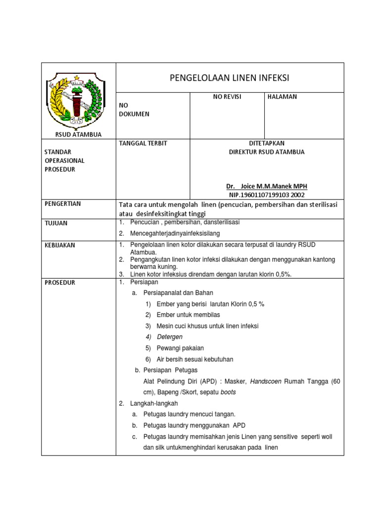 10 Spo Pengelolaan Linen Kotor Infeksi | PDF