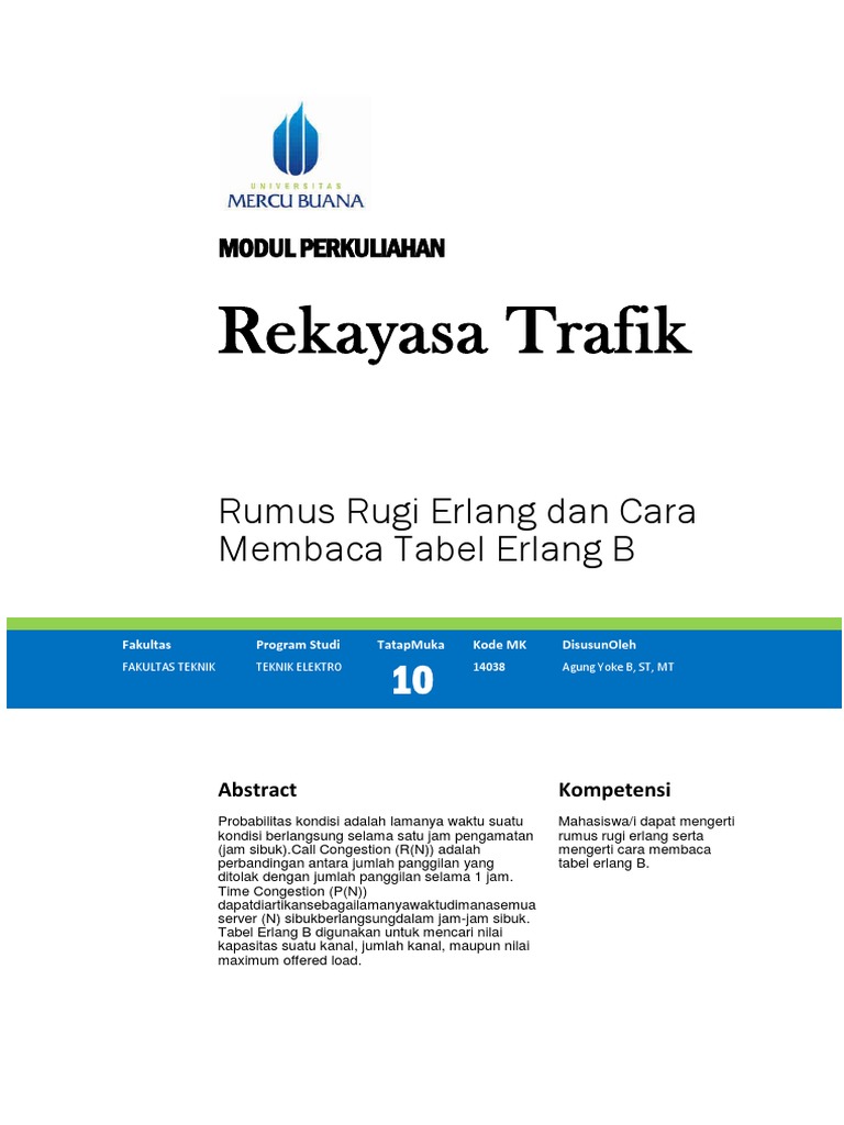 Modul 10 - Rumus Rugi Erlang Dan Tabel Erlang B | PDF