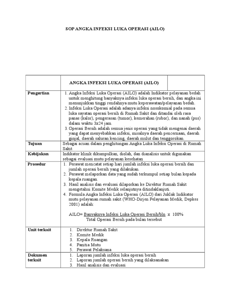 Sop Angka Infeksi Luka Operasi | PDF