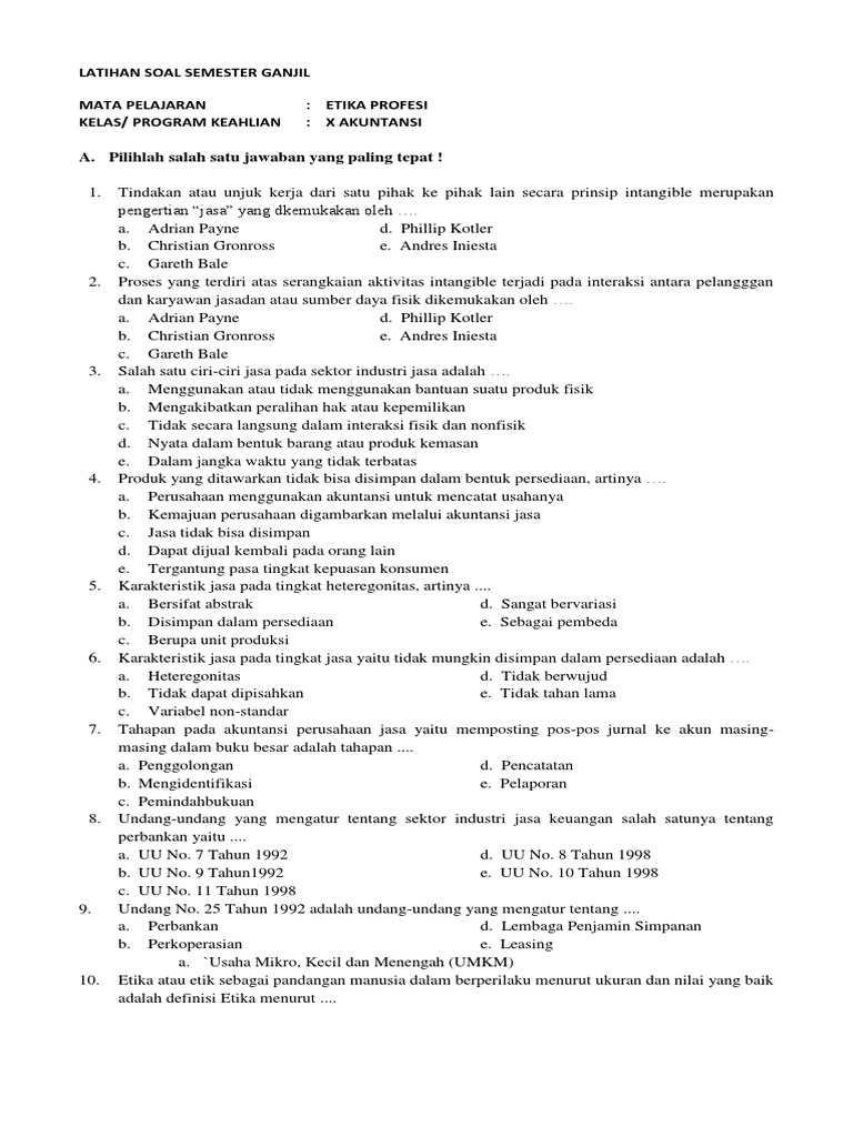 Soal Latihan Etika Profesi Ganjil | PDF