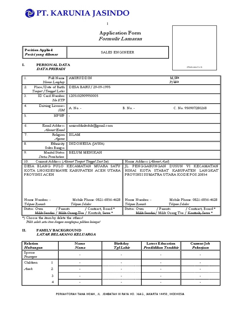 Job Application Form | PDF