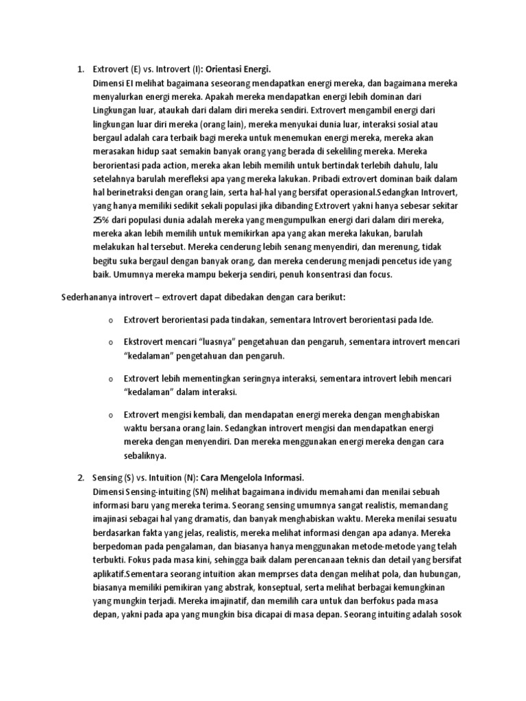 4 Dimensi MBTI | PDF