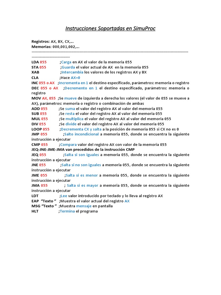 Instrucciones de SimuProc para Registros | PDF
