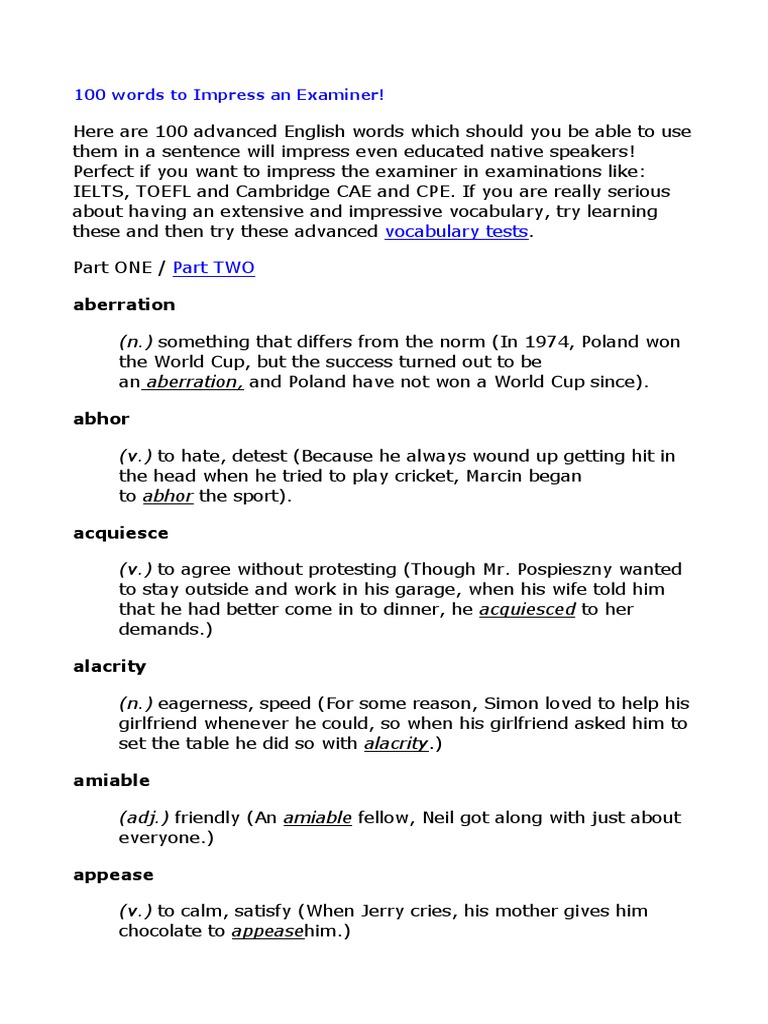 100 Advanced Words to Impress Examiners | PDF | Science | Philosophical ...