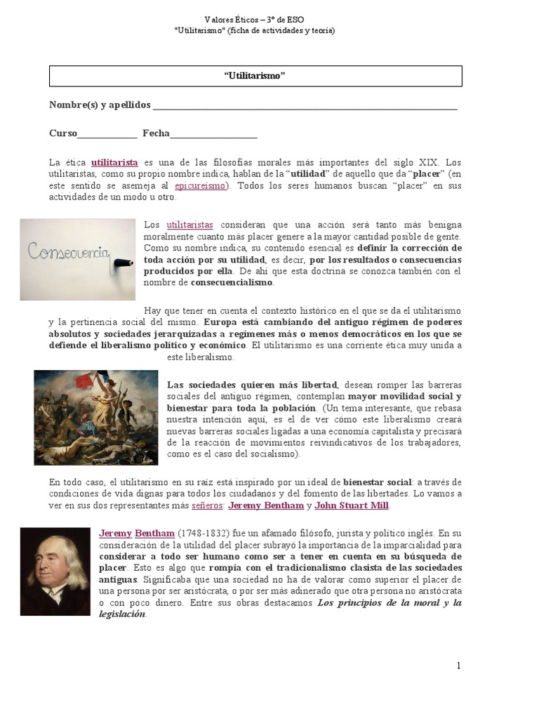 Utilitarismo: Teoría y Actividades | PDF | John Stuart Mill | Utilitarismo