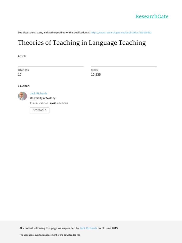 Theories of Teaching in Language Teaching | PDF | Language Education ...