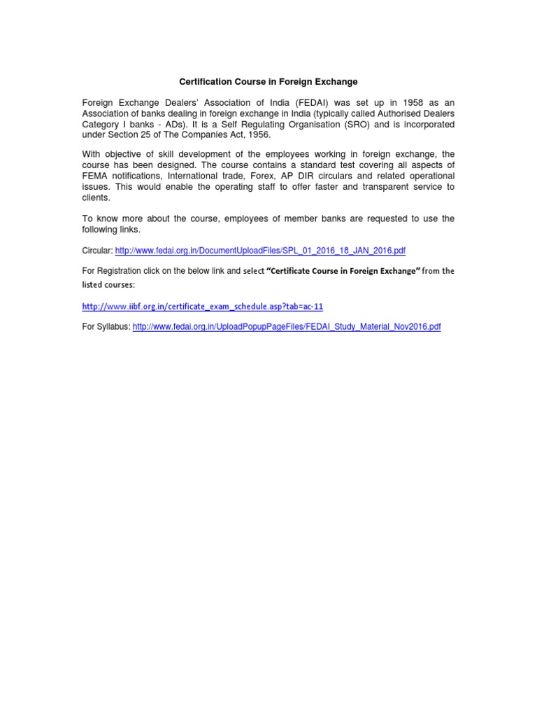 Certification Course in Foreign Exchange | PDF