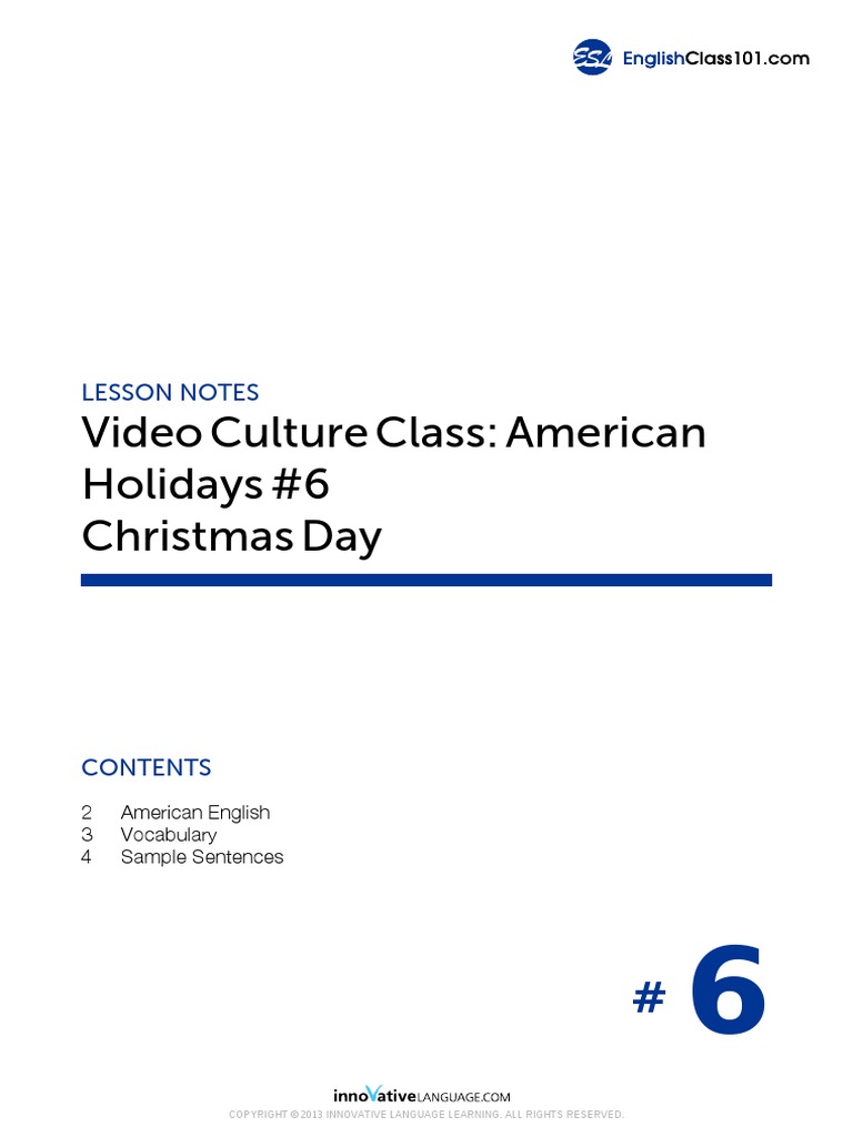 Video Culture Class: American Holidays #6 Christmas Day: Lesson Notes ...