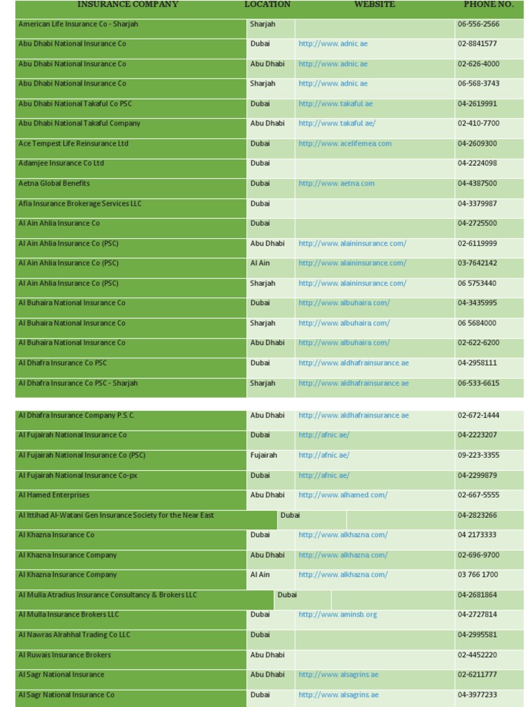 Health Insurance Companies in UAE List | PDF | Dubai | United Arab Emirates