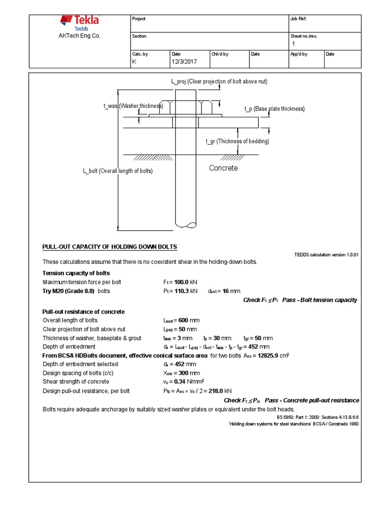 Holding Down Bolts Example | Screw | Structural Engineering