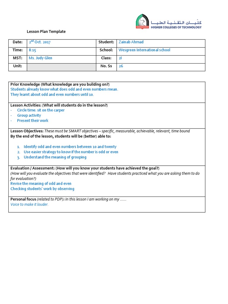 Lesson Plan 1 - Odd and Even Numbers | PDF | Lesson Plan | Educational ...