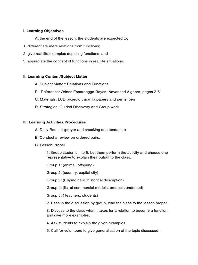 Exploring Relations and Functions through Group Activities and Real-World Examples | PDF ...