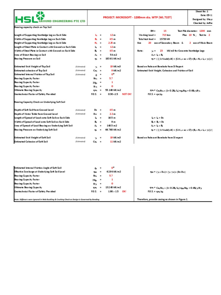 Kentledge Design Spreadsheet | PDF | Geotechnical Engineering | Deep ...