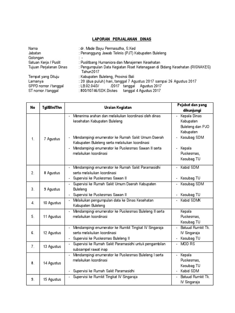 Contoh Laporan Perjadin | PDF