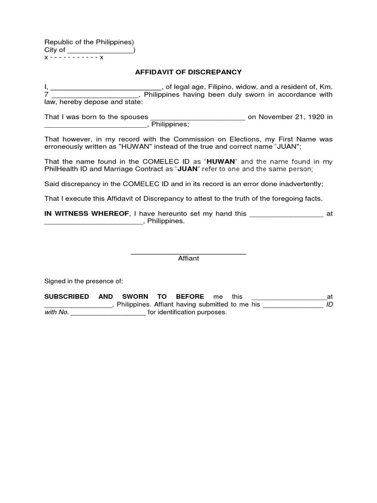 Affidavit of Discrepancy Template | PDF