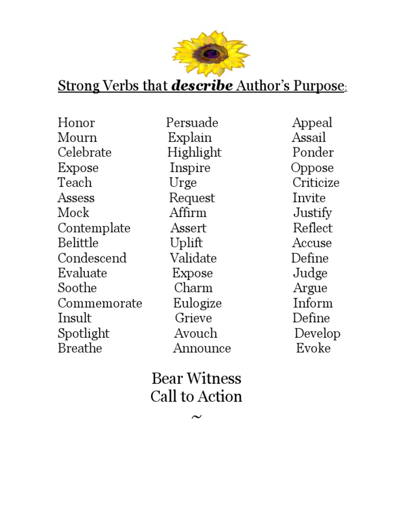 Strong Verbs for Author's Purpose | PDF
