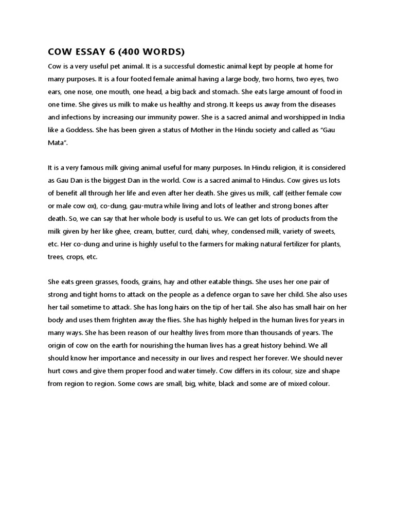 Cow Essay 6 (400 Words) | PDF