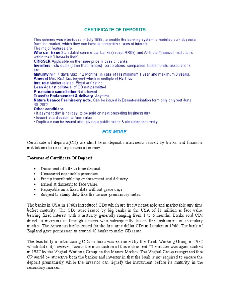 Certificate of Deposite | PDF | Certificate Of Deposit | Interest