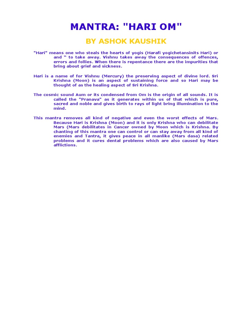Mantra Hari Om By Ashok Kaushik Pdf Indian Philosophy Hindu