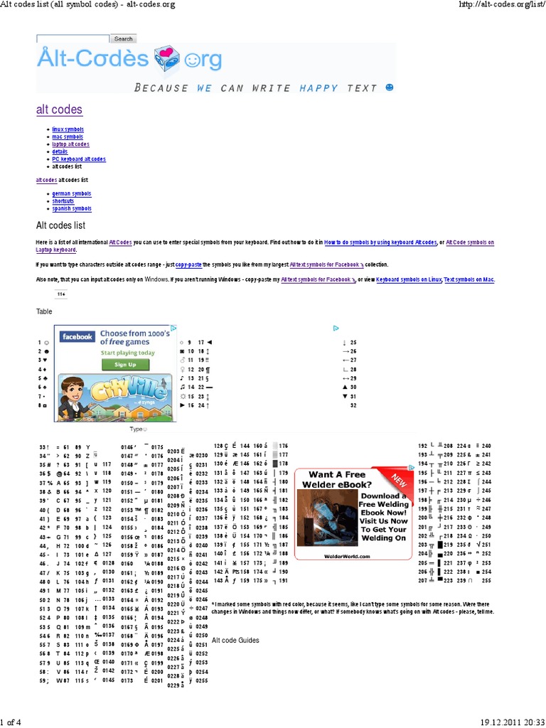 Alt Codes List (All Symbol Codes) - Alt-codes | Computer Keyboard ...