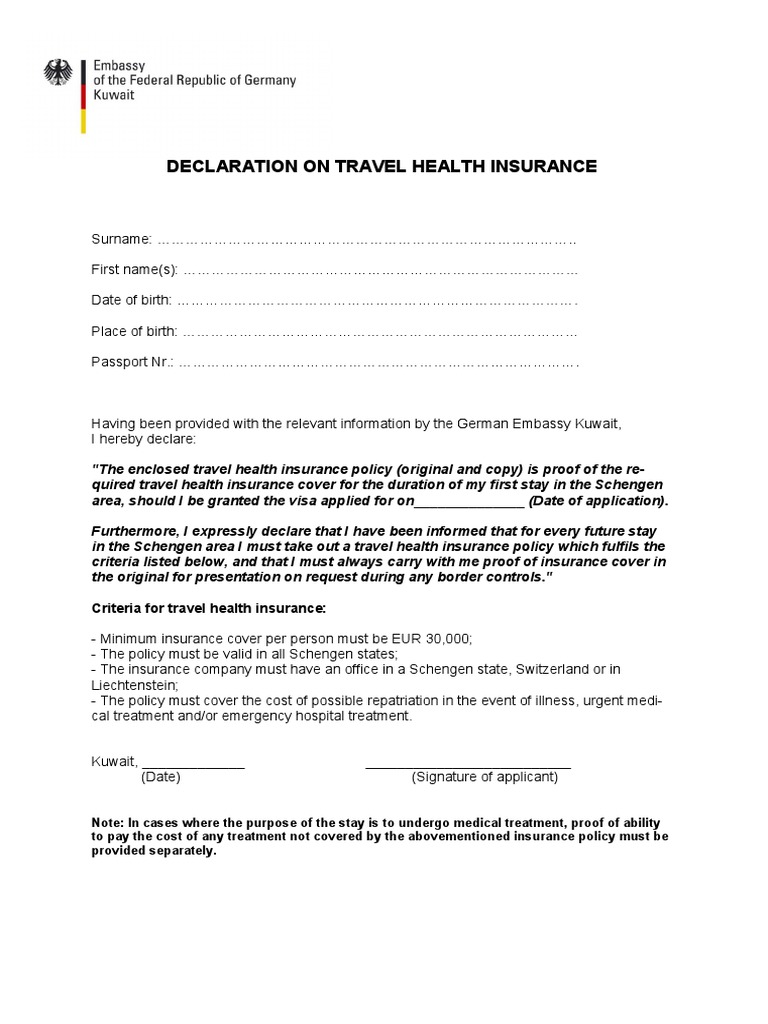 DeclarationD TravelHealthInsurance PDF | PDF