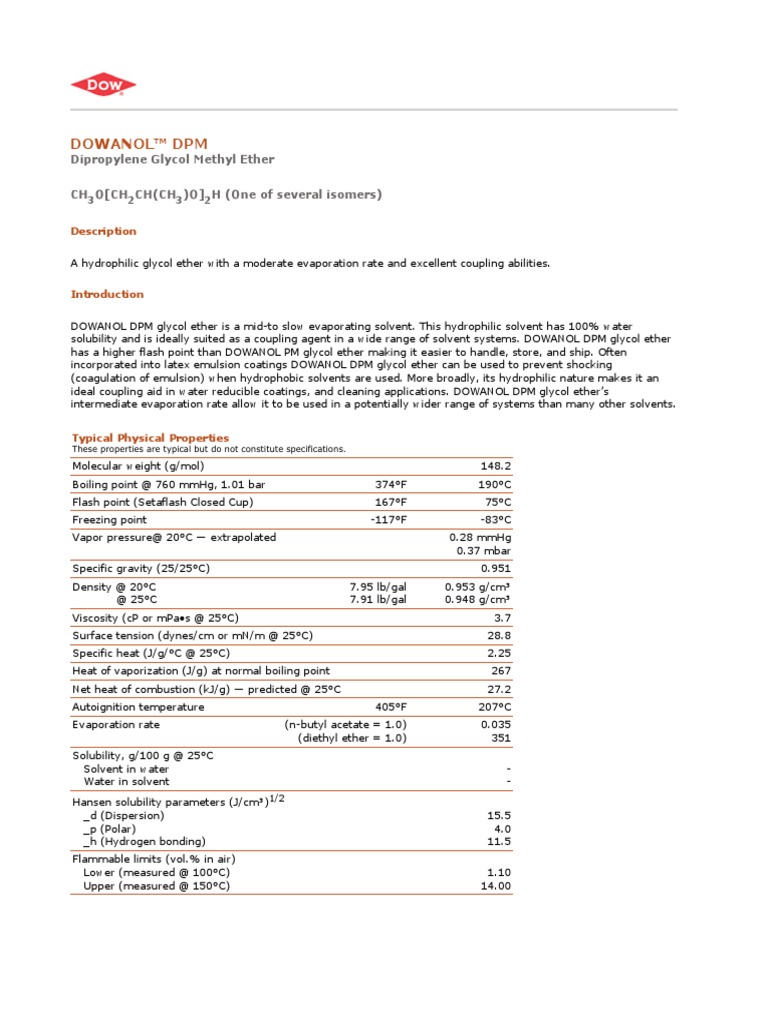 Dowanol DPM | PDF | Solvent | Chemistry