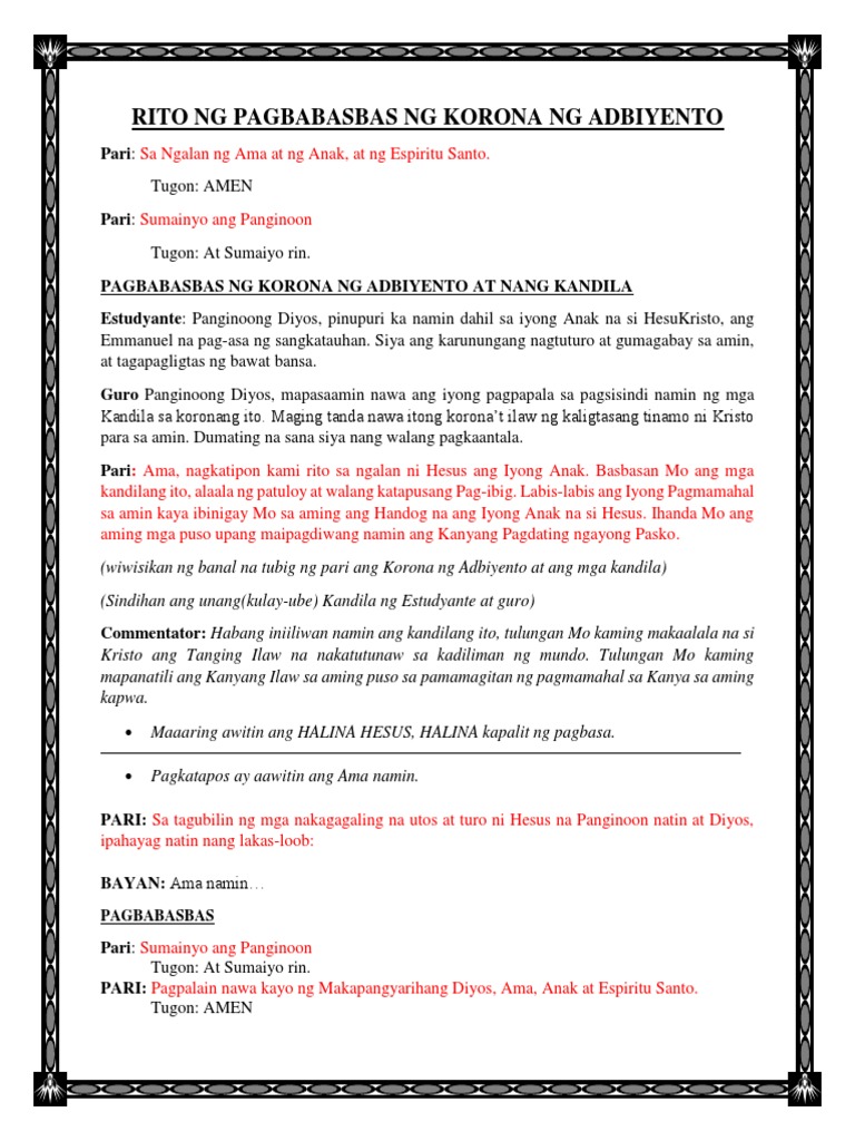 Rito NG Pagbabasbas NG Korona NG Adbiyento | PDF