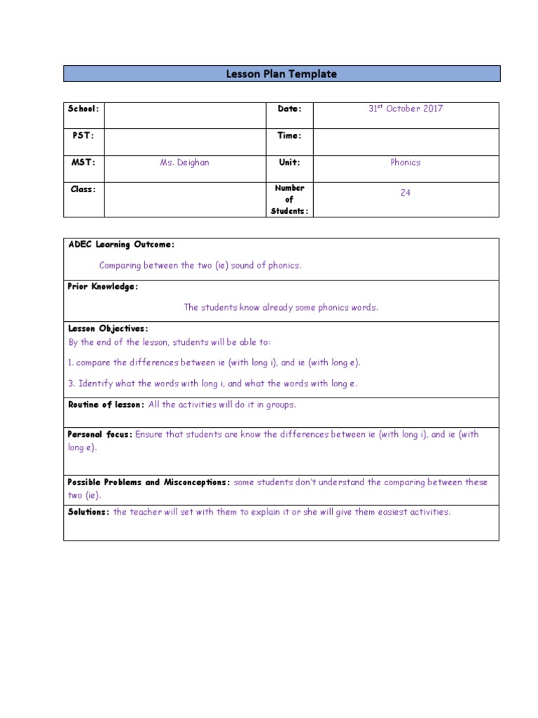 Phonics Lesson Plan: Comparing 'ie' Sounds | PDF | Phonics | Lesson Plan