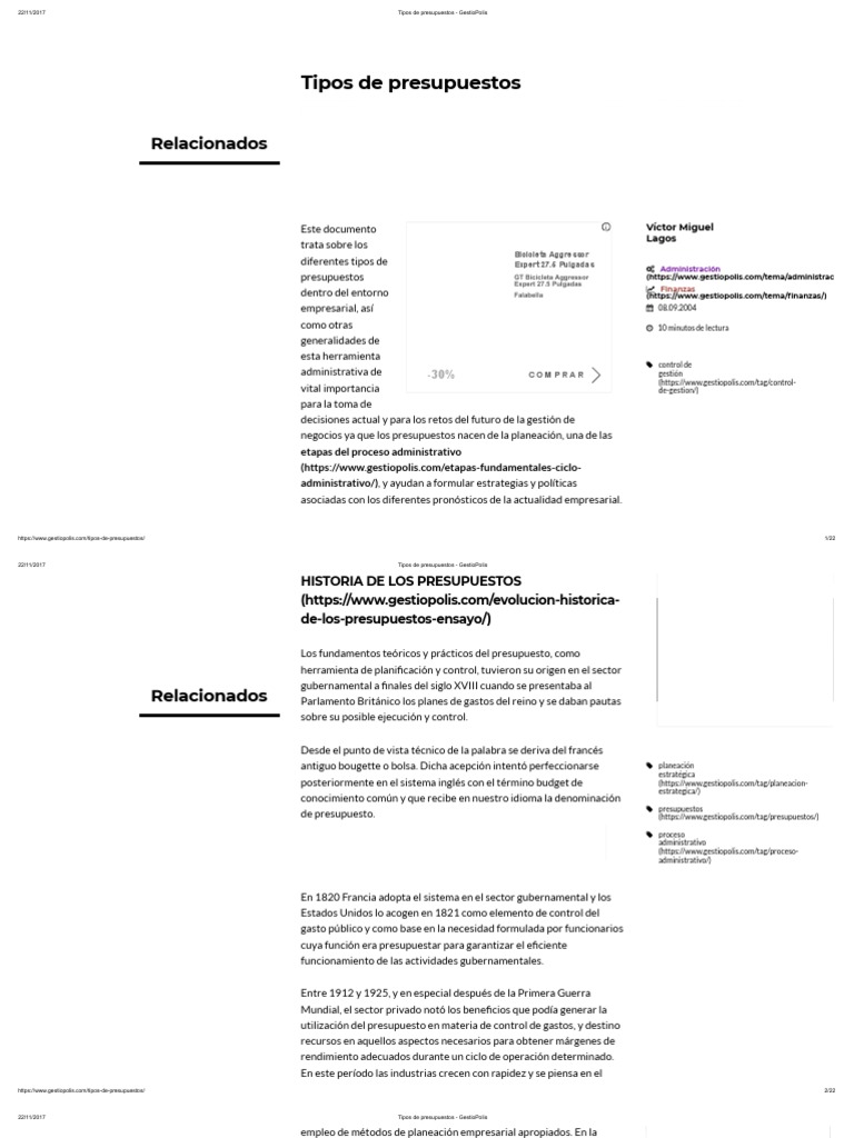 Tipos de Presupuestos - GestioPolis | PDF | Presupuesto | Planificación