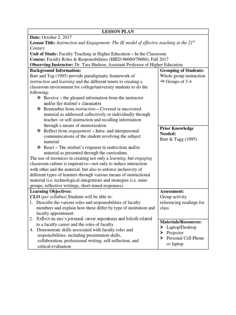 Effective Teaching in Higher Ed | PDF | Lesson Plan | Classroom