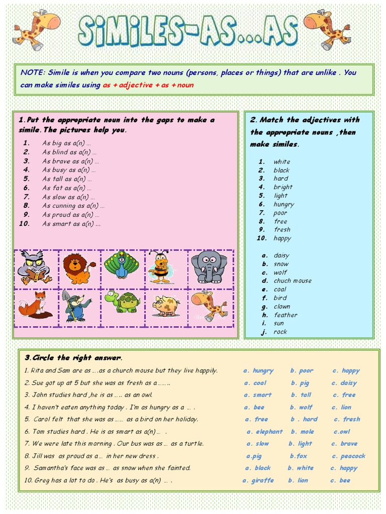 Similes 2 | PDF | Linguistic Morphology | Syntax