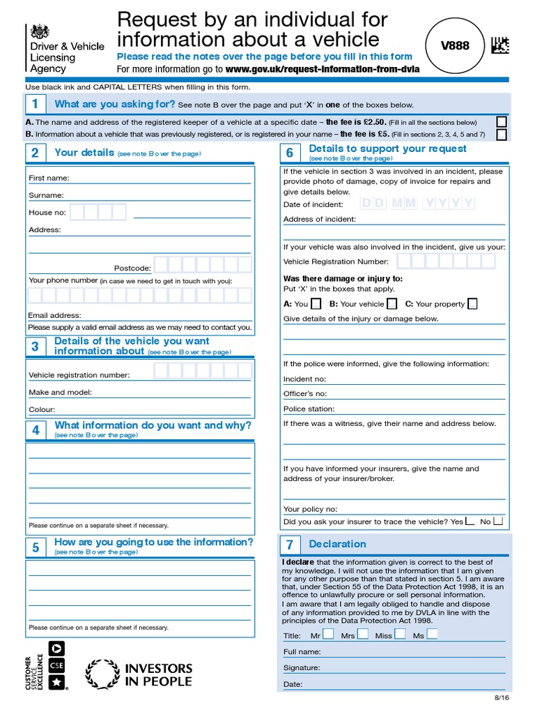 v888 Request by An Individual For Information About A Vehicle PDF | PDF ...
