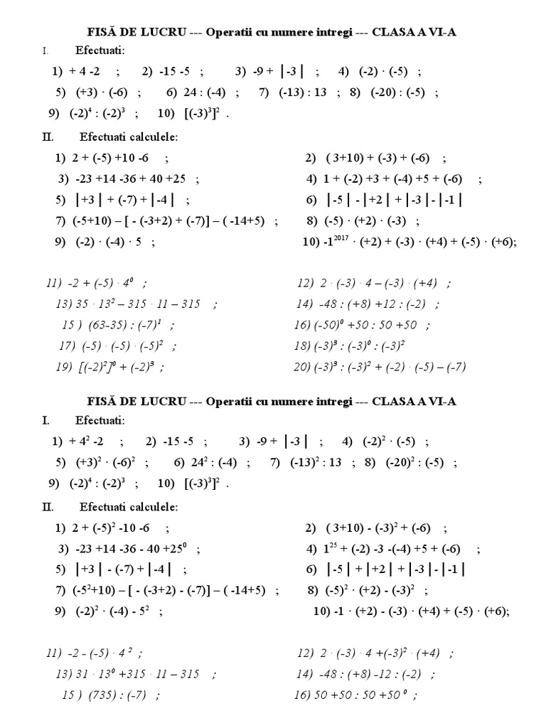 Operatii Numere Intregi Final | PDF