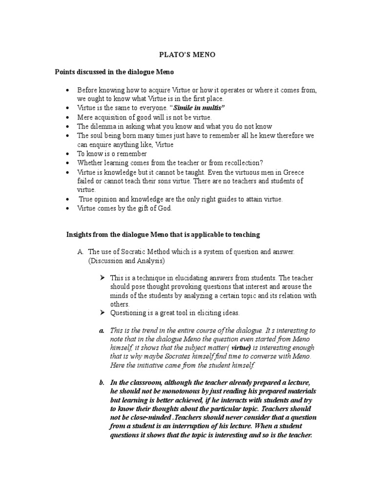 Notes On Meno Submitted | PDF | Epistemology | Truth