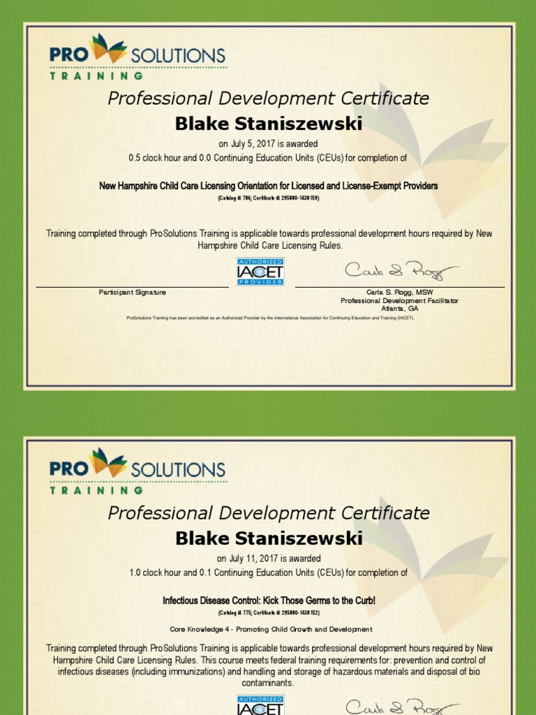 Child Care Professional Development Certificates | PDF | Allergy ...