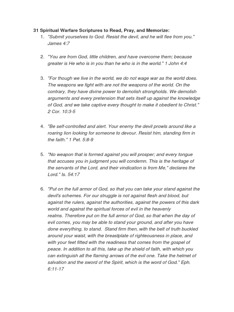 31 Scriptures for Spiritual Warfare | PDF | Intercession | Prayer