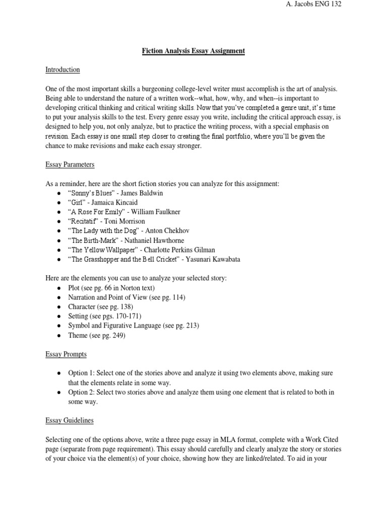 Fiction Analysis Essay Assignment | PDF | Essays | Cognition