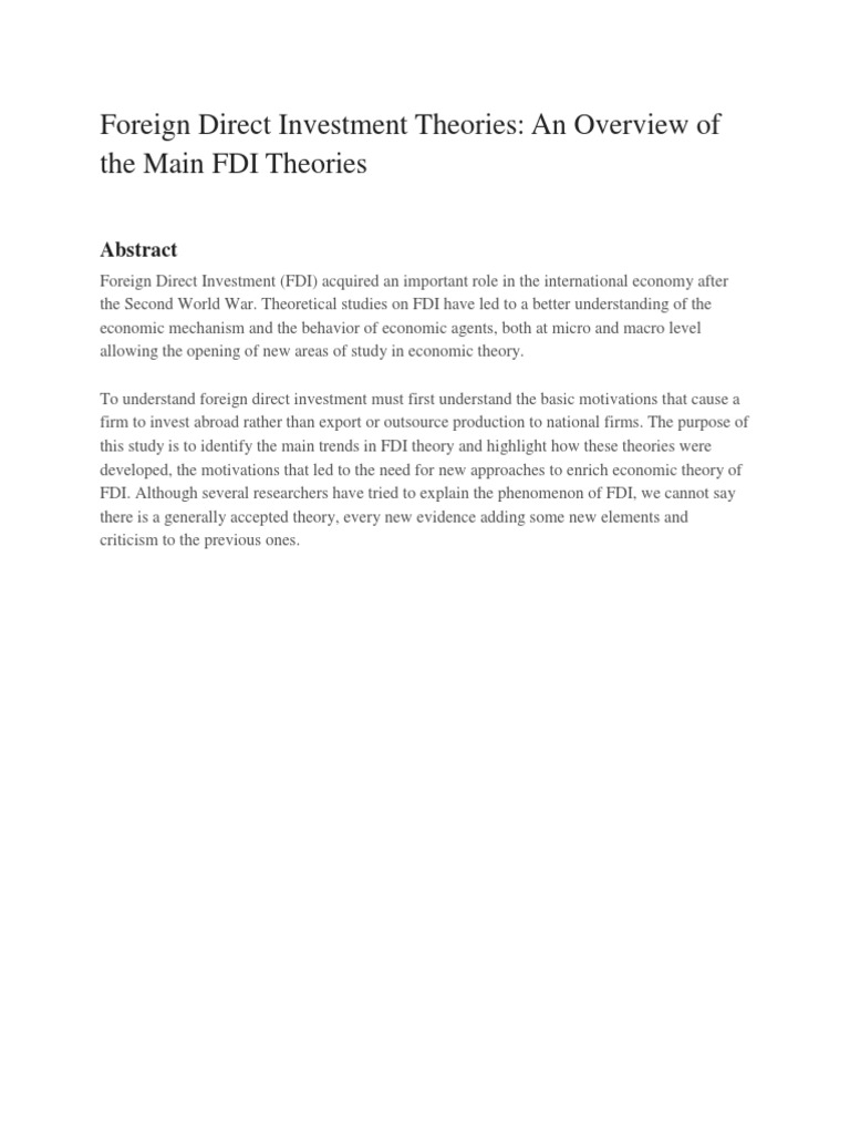 Foreign Direct Investment Theories: An Overview of The Main FDI ...