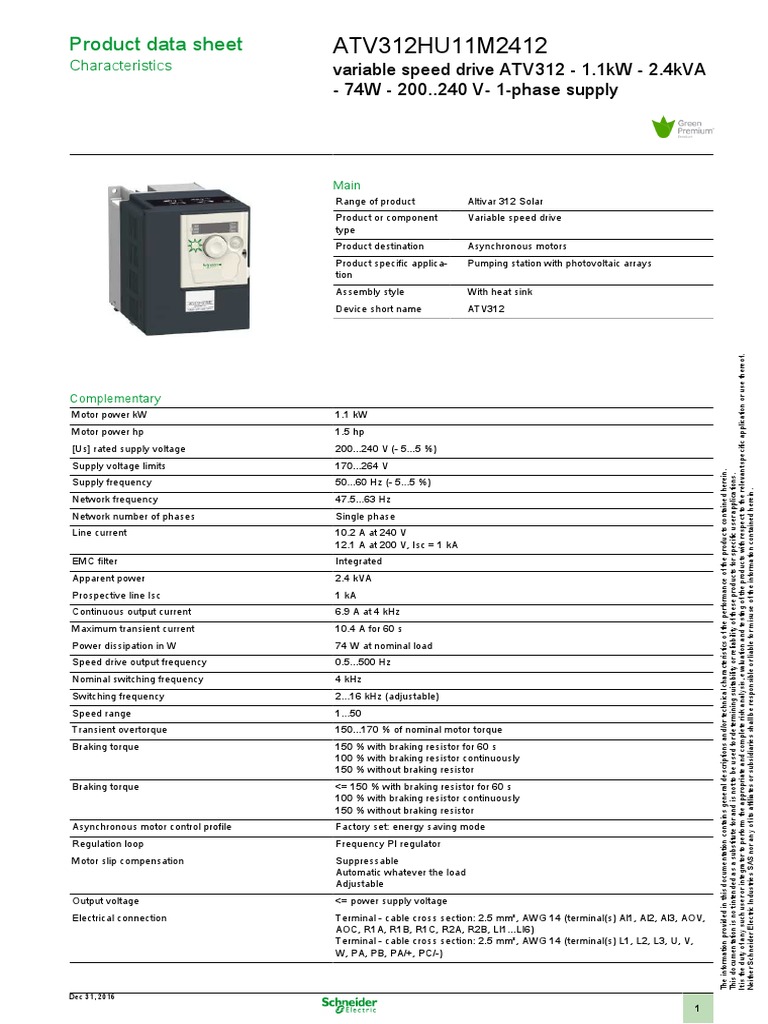 Altivar 312 Solar ATV312HU11M2412 | Download Free PDF | Electric Motor ...