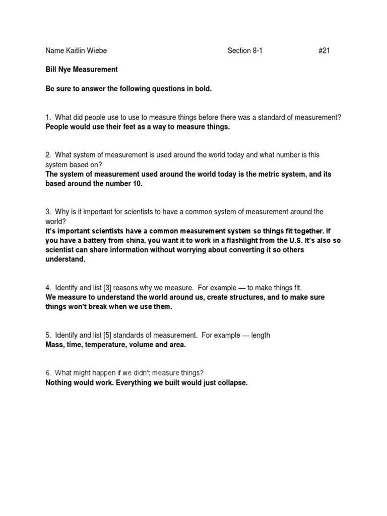 Bill Nye Measurement | PDF