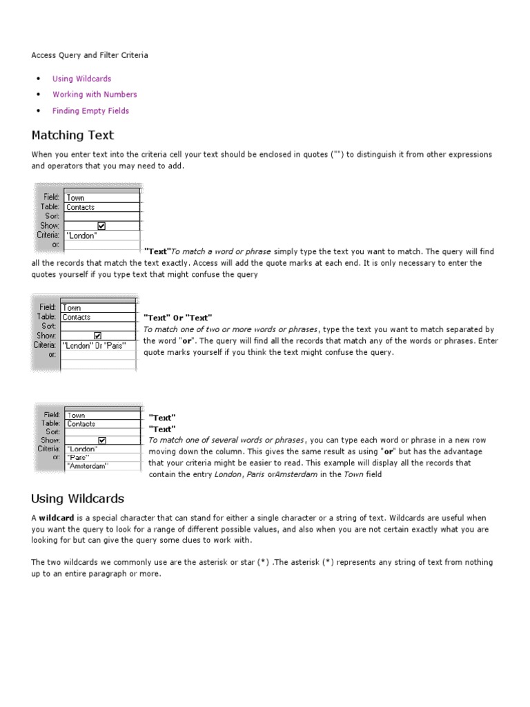 Access Query and Filter Criteria and Forms | PDF | Data Management | Data