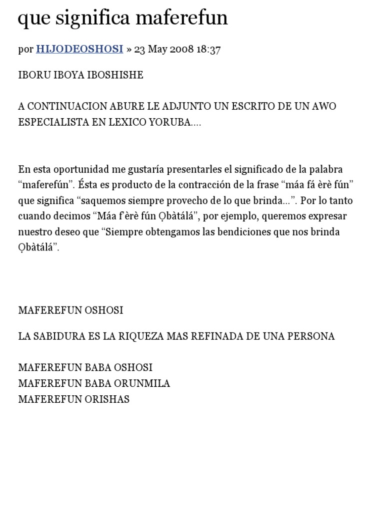 Significado de Maferefun en Yoruba | PDF | Santeria | Idiomas