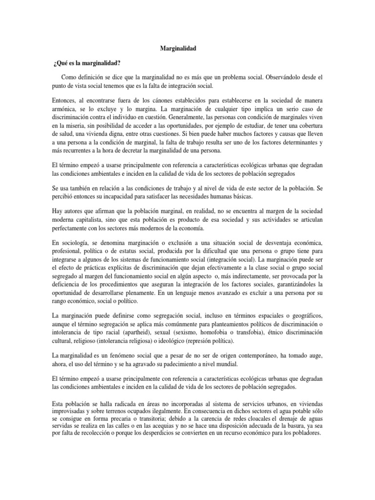 La Marginalidad | PDF | Exclusión social | Población