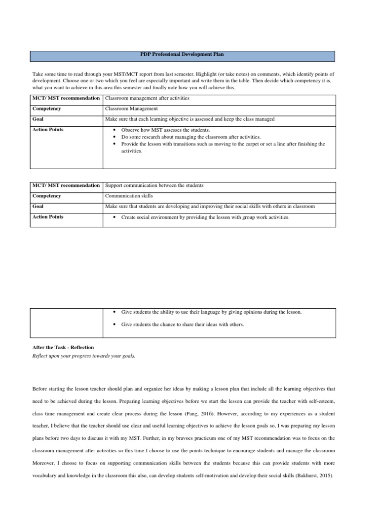 PDP Professional Development Plan | PDF | Classroom Management | Lesson ...