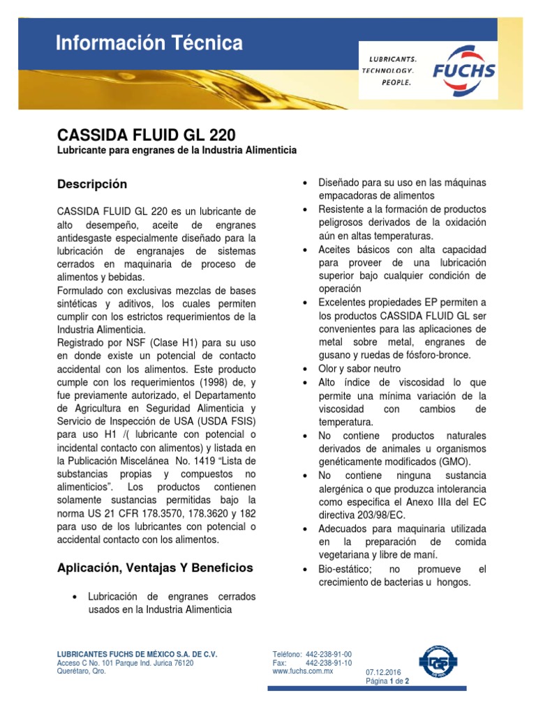 Cassida Fluid Gl 220 | Lubricante | Alimentos | Prueba gratuita de 30 días | Scribd